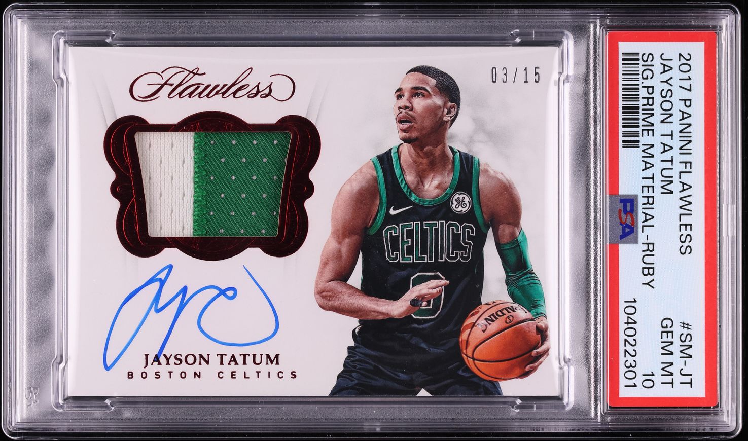 2017 Panini Flawless Prime Ruby Jayson Tatum ROOKIE PATCH AUTO /15 PSA ...