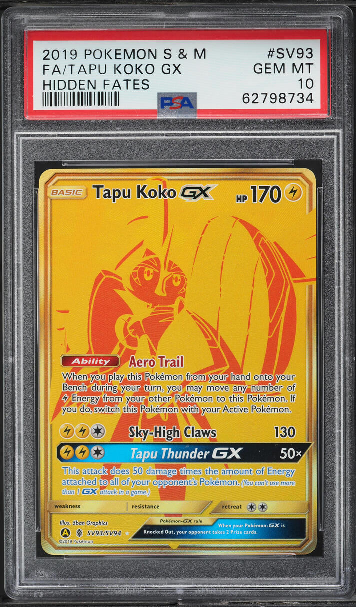 2019 Pokemon Sun & Moon Hidden Fates Alt Art Tapu Koko GX #SV93 PSA 10 ...
