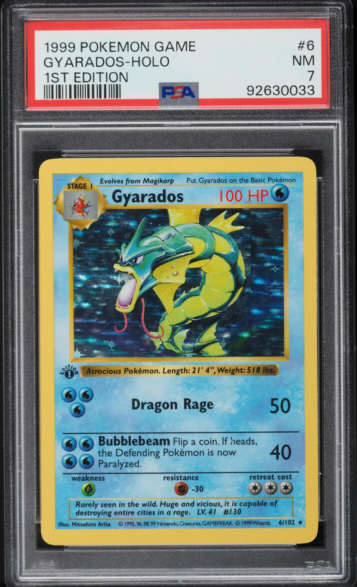1999 Pokemon Base Set Shadowless 1st Edition Holo Gyarados #6 PSA 7 ...