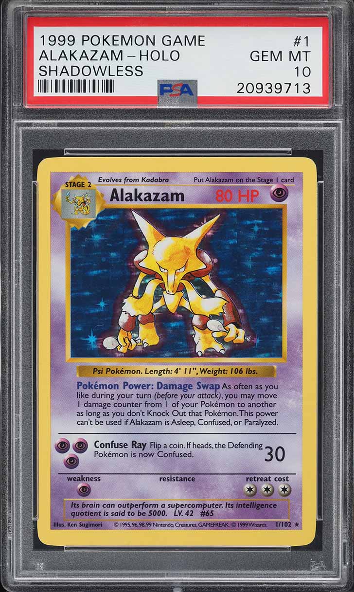 1999 Pokemon Base Set Shadowless Holo Alakazam #1 PSA 10 GEM MINT on ...