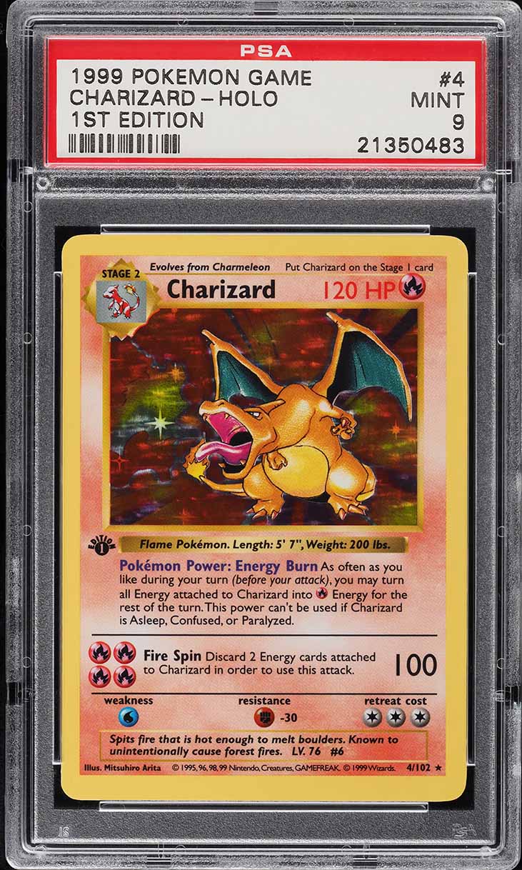 1999 Pokemon Base Set 1st Edition Shadowless Holo Charizard #4 PSA 9 ...
