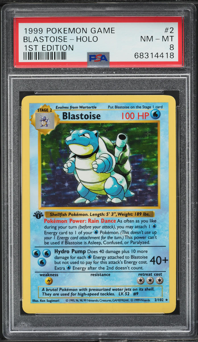 1999 Pokemon Base Set Shadowless 1st Edition Holo Blastoise #2 PSA 8 NM ...