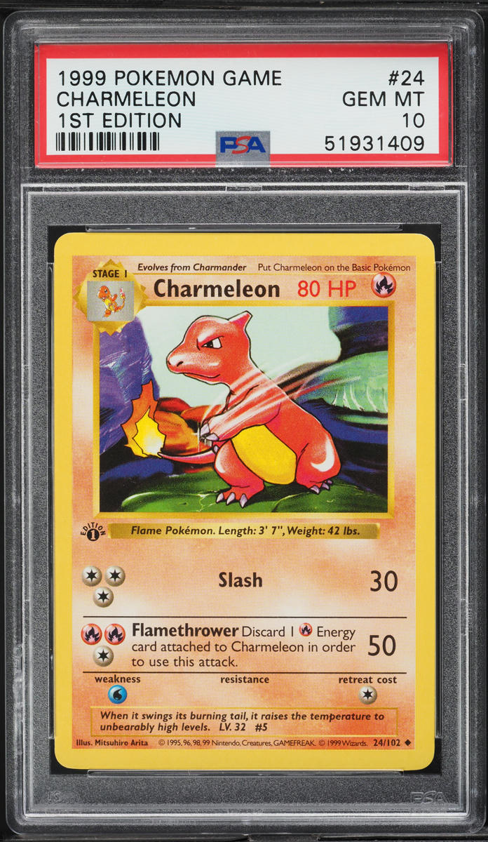 1999 Pokemon Base Set Shadowless 1st Edition Charmeleon #24 PSA 10 GEM MINT on Fanatics Collect