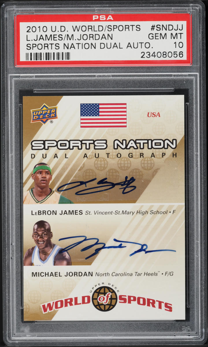 2017 UD World Of Sports Nation Dual LeBron James Michael Jordan AUTO ...