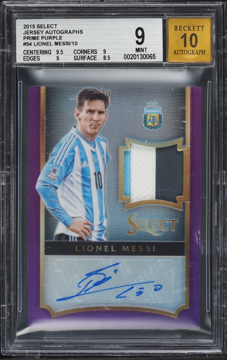 2015 Select Purple Prizm Lionel Messi PATCH AUTO /10 #JA-LM BGS 9 MINT ...