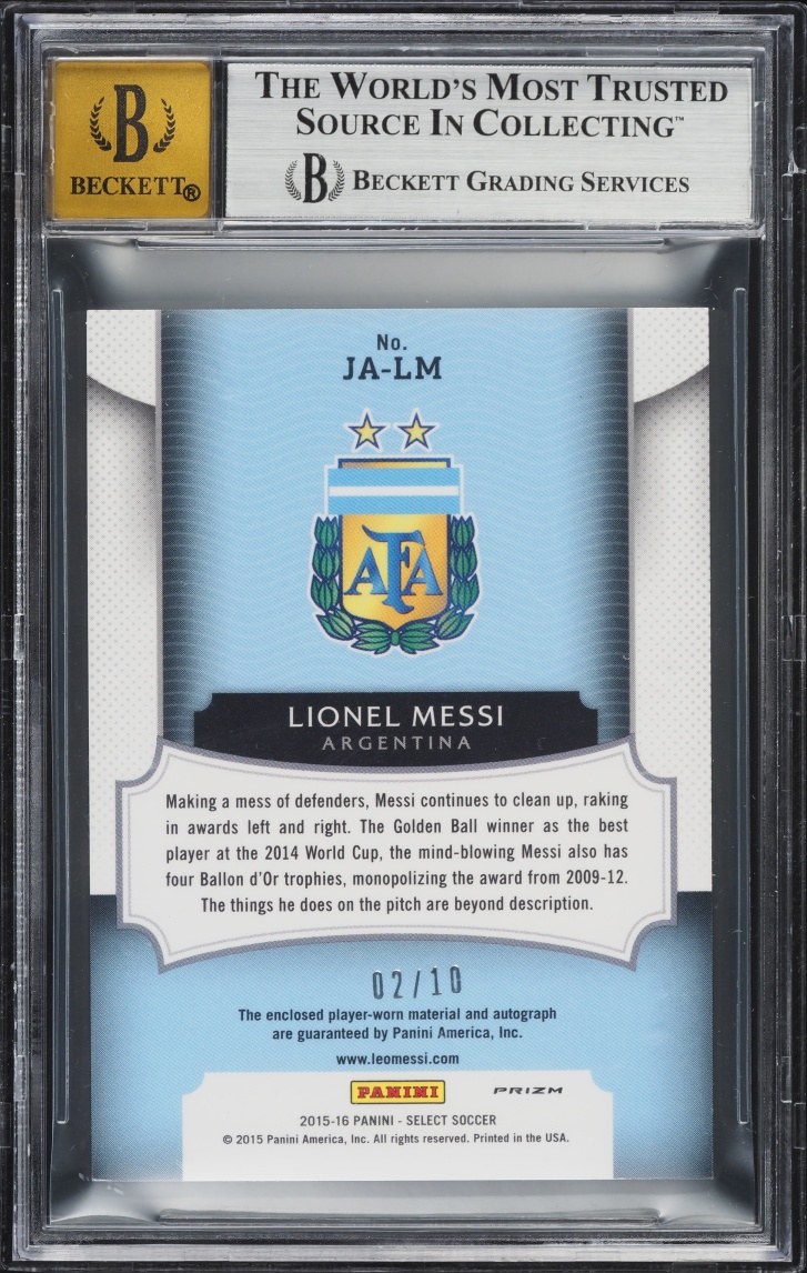 2015 Select Purple Prizm Lionel Messi PATCH AUTO /10 #JA-LM BGS 9 MINT ...