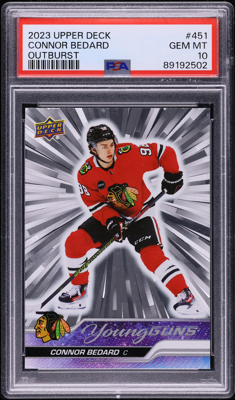 2023 Upper Deck Young Guns Outburst Connor Bedard ROOKIE #451 PSA 9 MINT on Fanatics Collect