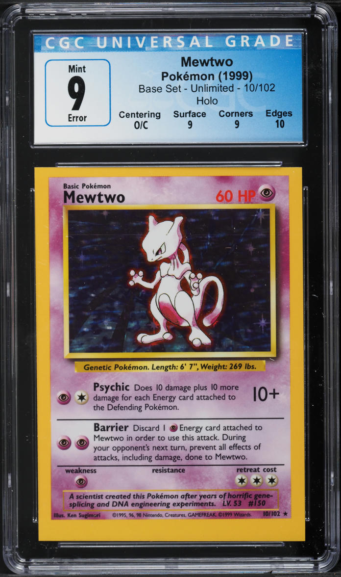 1999 Pokemon Base Set Holo Mewtwo #10 CGC 9 MINT on Fanatics Collect
