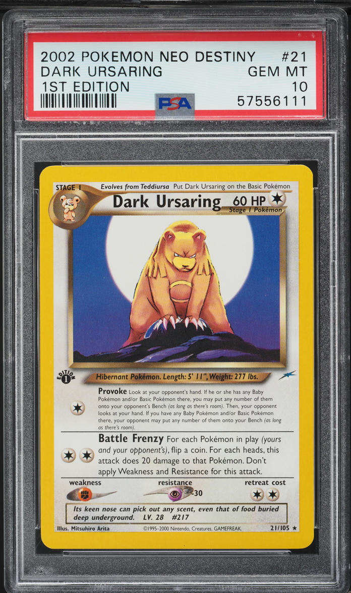 2002 Pokemon Neo Destiny 1st Edition Dark Ursaring #21 PSA 10 GEM MINT ...