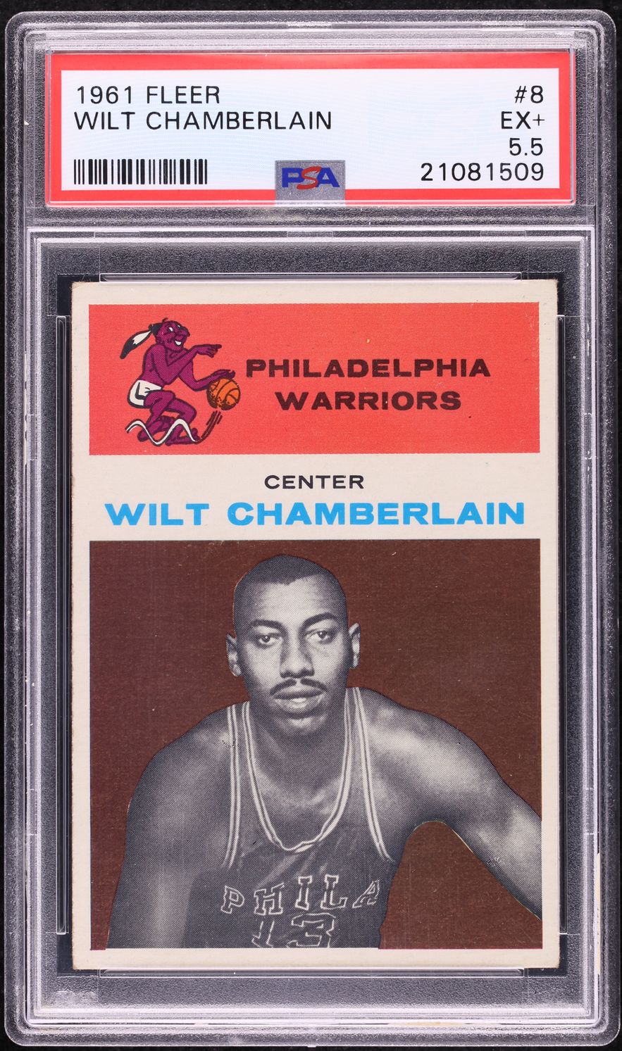 1961 Fleer Basketball Wilt Chamberlain ROOKIE #8 PSA 5.5 EX+ on ...