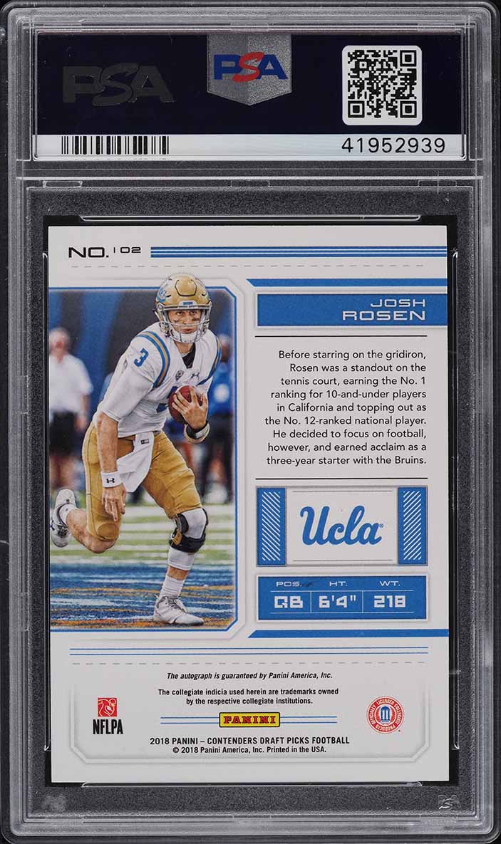 2018 Panini Contenders Cracked Ice Josh Rosen ROOKIE AUTO /23 #102 PSA ...