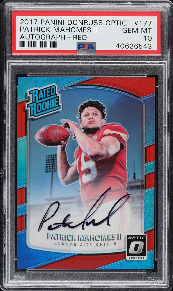 2017 Donruss Optic Red Patrick Mahomes II ROOKIE AUTO /50 #177 PSA 10 ...