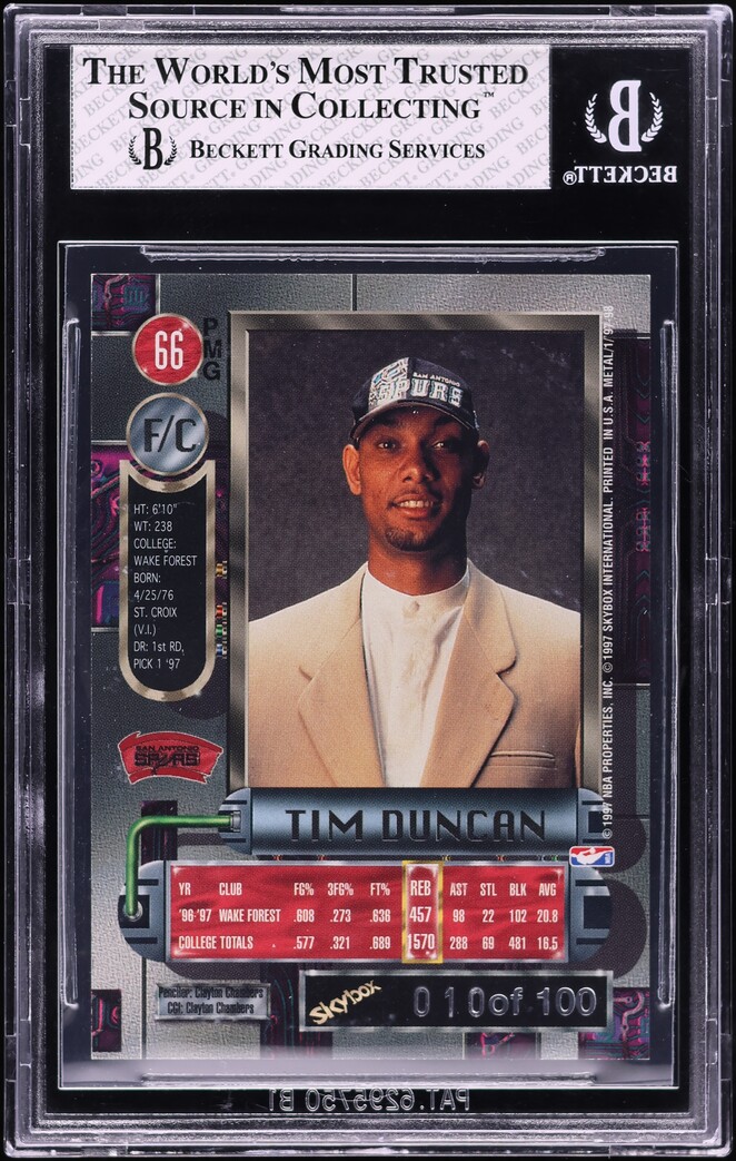 1997 Metal Universe Precious Metal Gems Green Tim Duncan ROOKIE /10 #66 ...