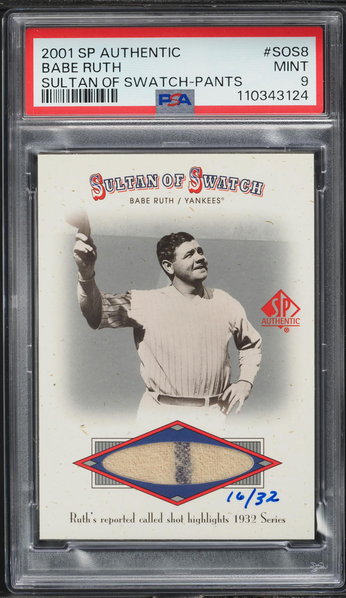 2001 SP Authentic Sultan Of Swatch Babe Ruth PATCH /32 #SOS8 PSA 9 MINT ...