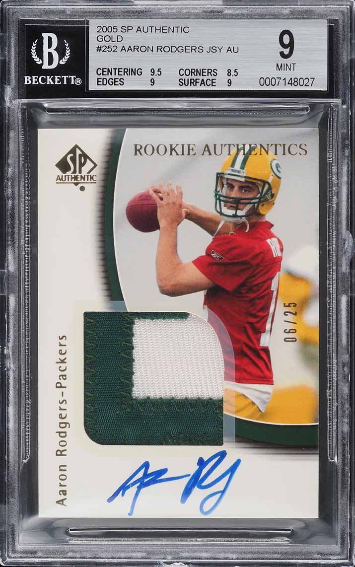 2005 SP Authentic Gold Aaron Rodgers ROOKIE PATCH AUTO /25 #252 BGS 9 ...