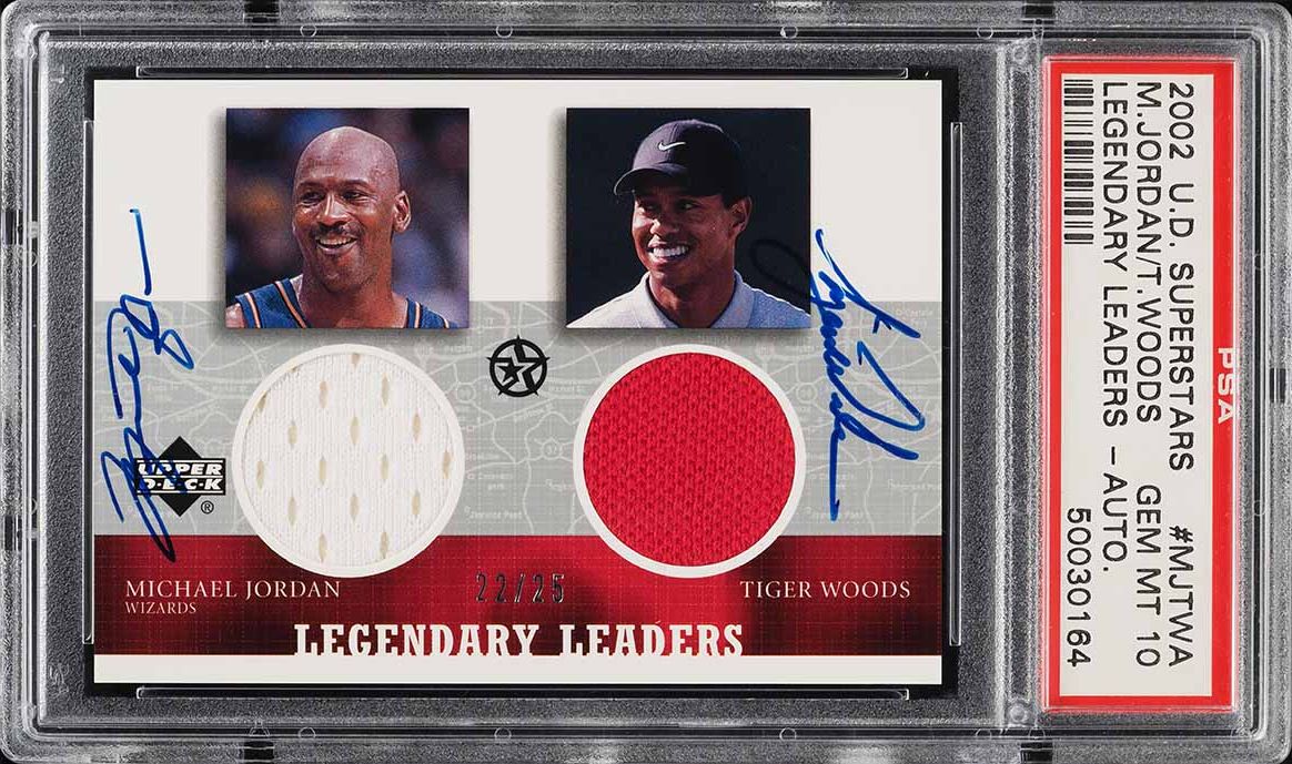 2002 UD Superstars Legendary Michael Jordan Tiger Woods PATCH AUTO /25 ...