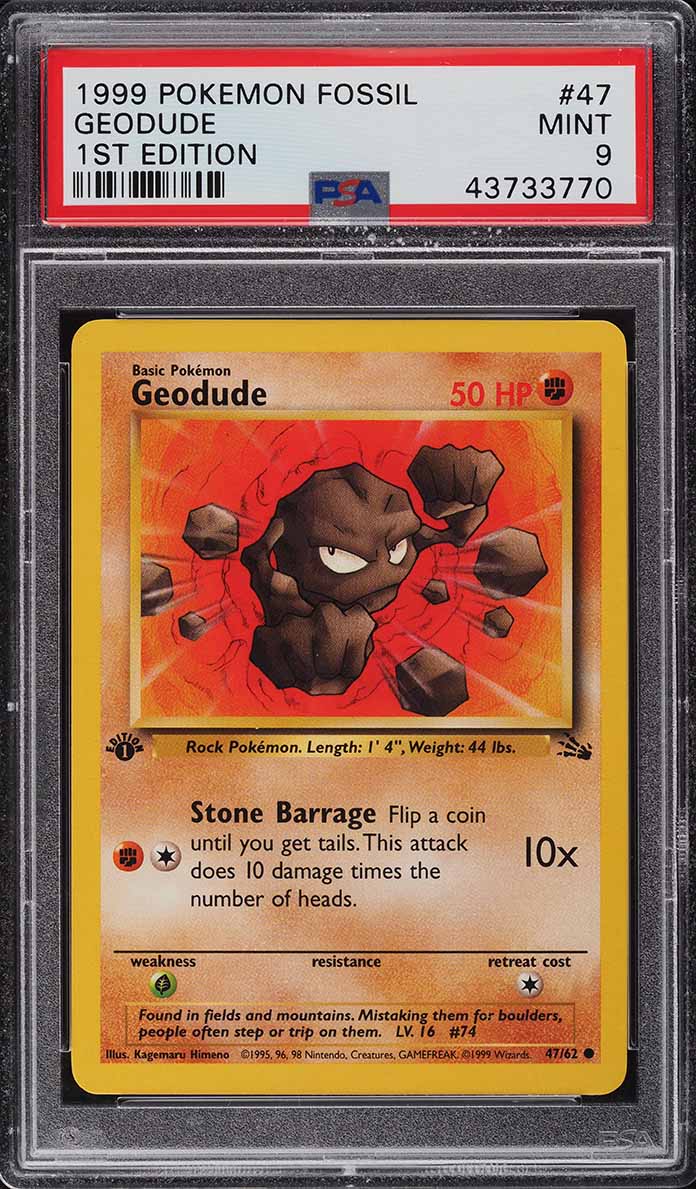 1999 Pokemon Fossil 1st Edition Geodude #47 PSA 9 MINT on Fanatics Collect