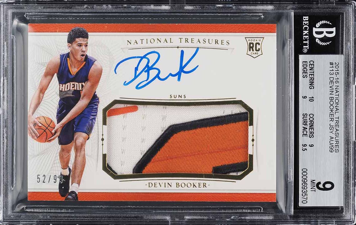 2015 National Treasures Devin Booker ROOKIE PATCH AUTO /99 #113 BGS 9 ...