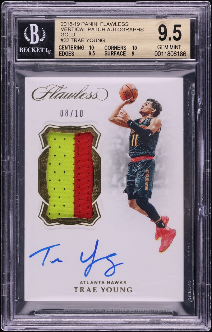 2018 Panini Flawless Vertical Gold Trae Young ROOKIE PATCH AUTO /10 BGS ...