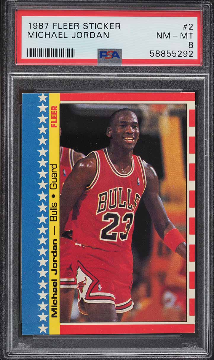 1987 Fleer Sticker Michael Jordan #2 PSA 8 NM-MT on Fanatics Collect