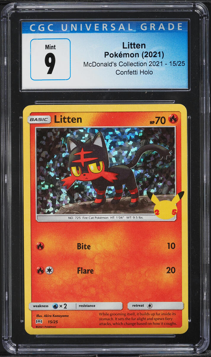 2021 Pokemon SWSH McDonald's Collection Confetti Holo Litten #15 CGC 9 ...