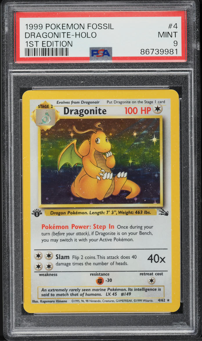 1999 Pokemon Fossil 1st Edition Holo Dragonite #4 PSA 9 MINT on ...