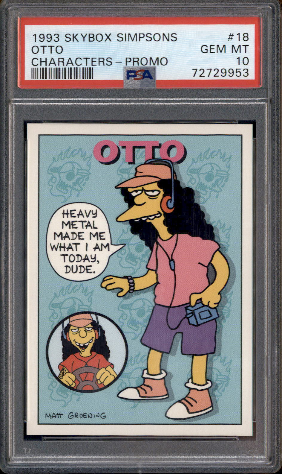 1993 Skybox Simpsons Characters Promo #18 Otto PSA 10 on Fanatics Collect