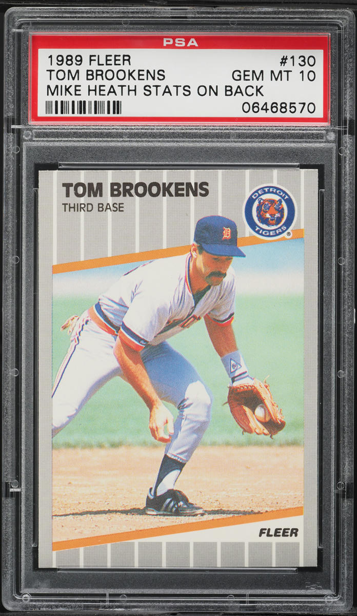 1989 Fleer Mike Heath Stats on Back Tom Brookens #130 PSA 10 GEM MINT ...