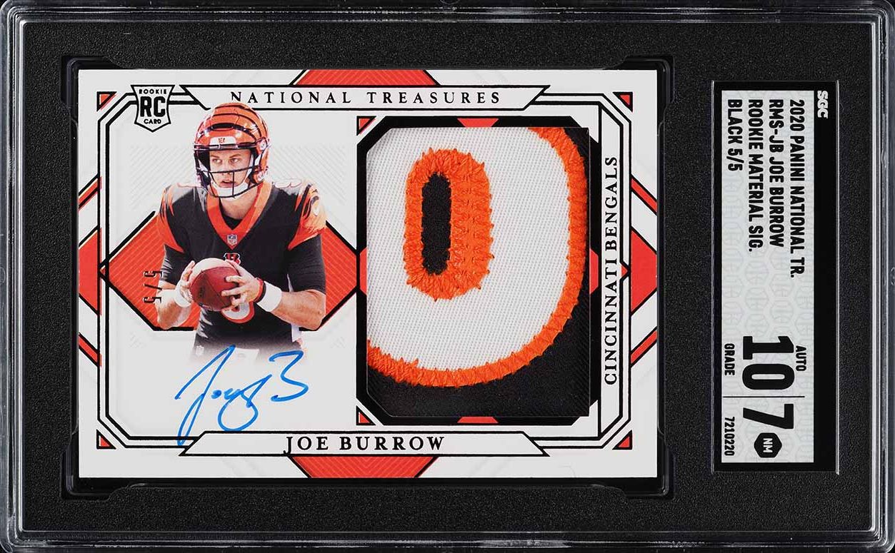 2020 National Treasures Material Black Joe Burrow ROOKIE PATCH AUTO 10 ...