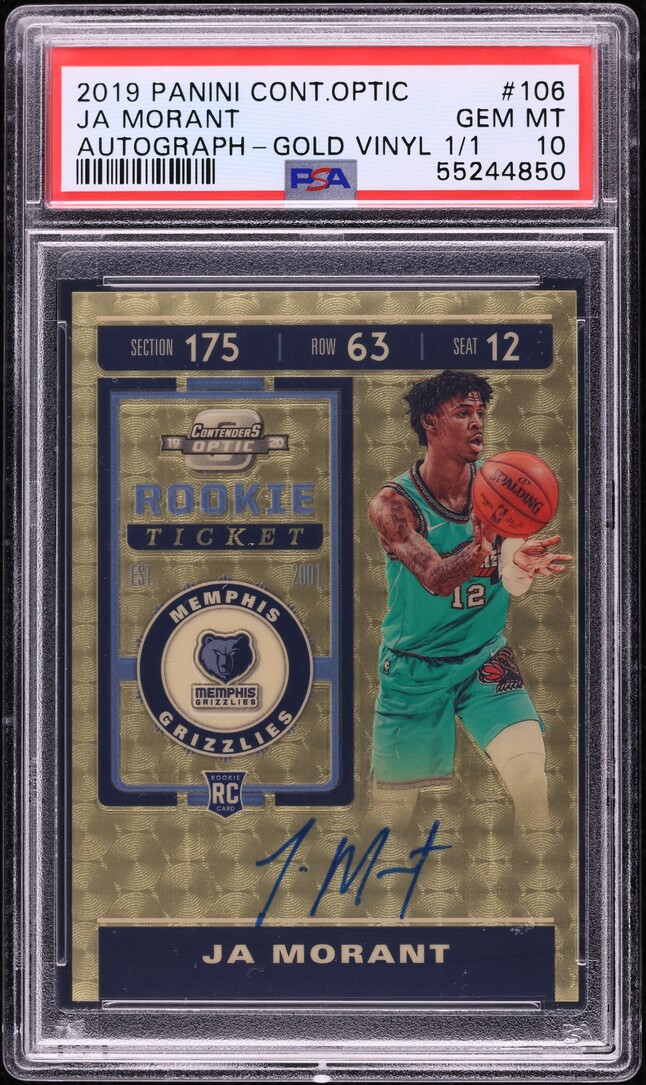2019 Panini Contenders Optic Gold Vinyl Ja Morant ROOKIE AUTO 1/1 #106 ...