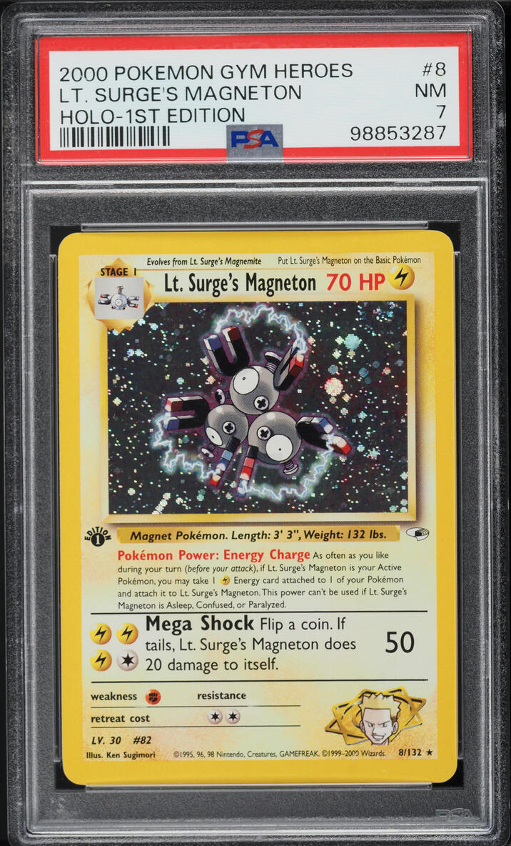 2000 Pokemon Gym Heroes 1st Edition Holo Lt. Surge's Magneton #8 PSA 7 ...