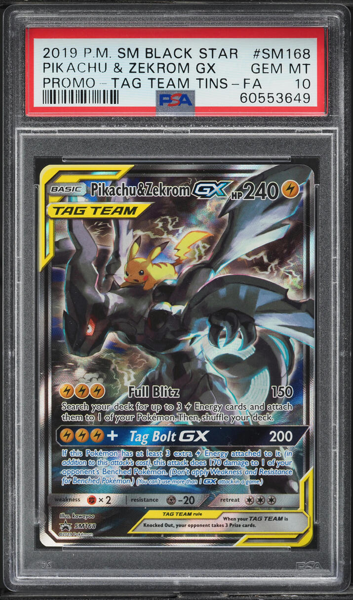 2019 Pokemon SM Black Star Promo Tag Team Tins Pikachu & Zekrom GX PSA 10 GEM on Fanatics Collect