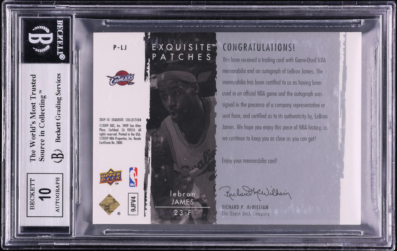 2009 Exquisite Collection LeBron James PATCH AUTO /50 #PLJ BGS 9 MINT ...