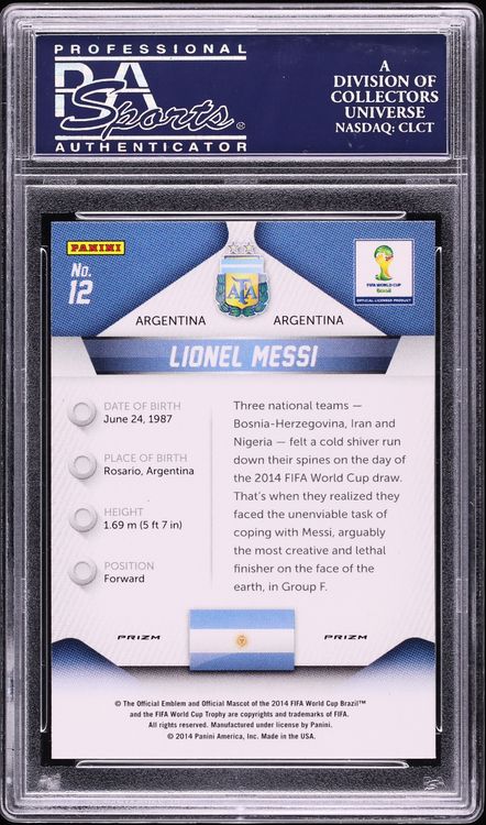 2014 Panini Prizm World Cup Blue & Red Wave Lionel Messi #12 PSA 10 GEM ...