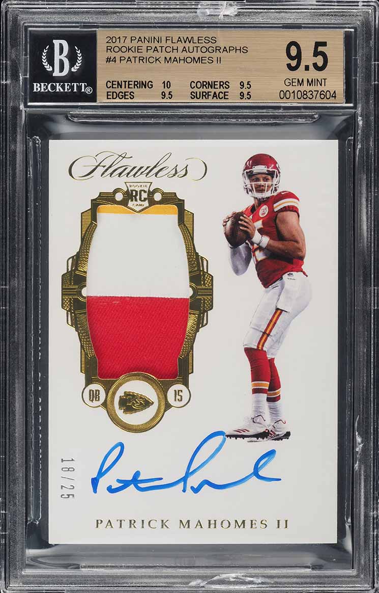 2017 Panini Flawless Patrick Mahomes II ROOKIE PATCH AUTO /25 #4 BGS 9. ...