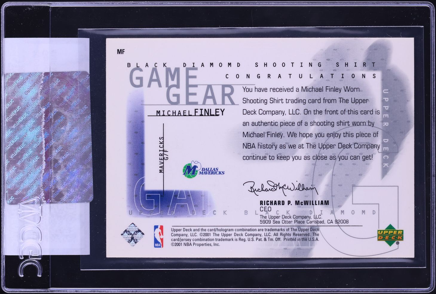 2000 Black Diamond Game Gear Michael Finley PATCH #MF CGC AUTH on ...