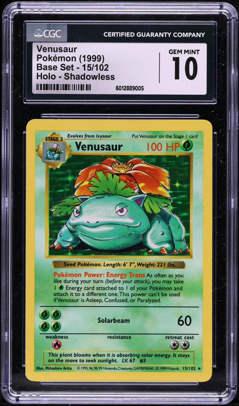 1999 Pokemon Base Set Shadowless Holo Venusaur #15 CGC 10 GEM MINT on ...