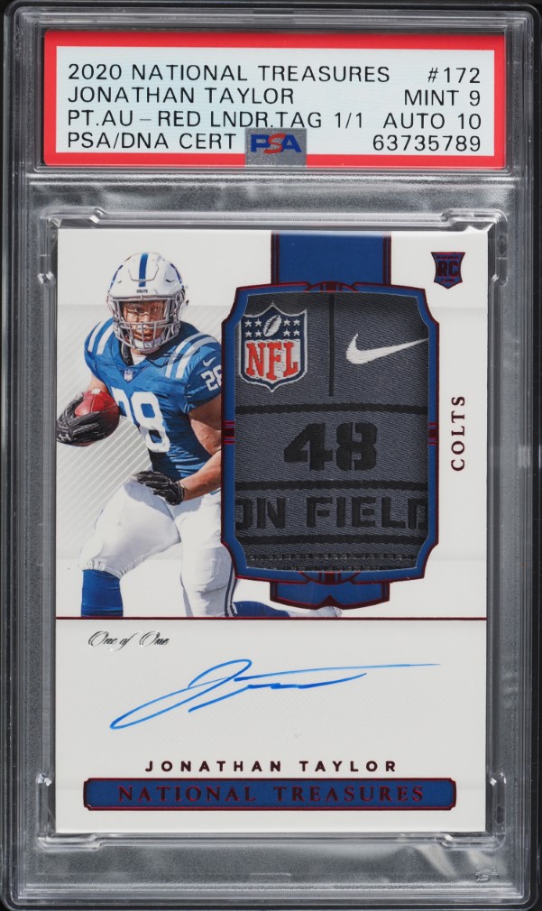 2020 National Treasures Jonathan Taylor ROOKIE NFL SHIELD PATCH AUTO 1/ ...