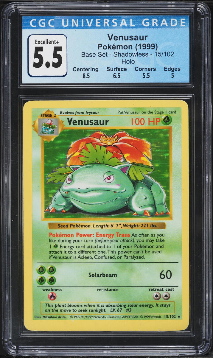 1999 Pokemon Base Set Shadowless Holo Venusaur #15 CGC 5.5 EX+ on ...