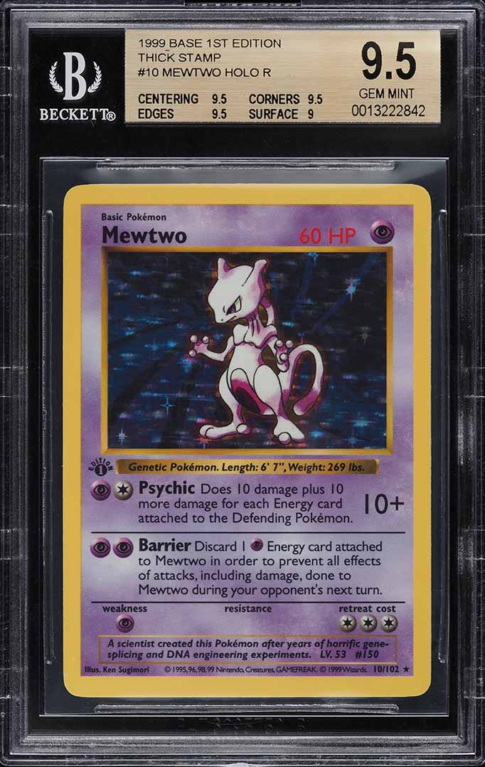 1999 Pokemon Base Set Shadowless 1st Edition Thick Stamp Holo Mewtwo ...