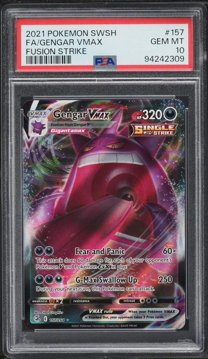2021 Pokemon Sword & Shield Fusion Strike Gengar VMAX #157 PSA 10 GEM ...