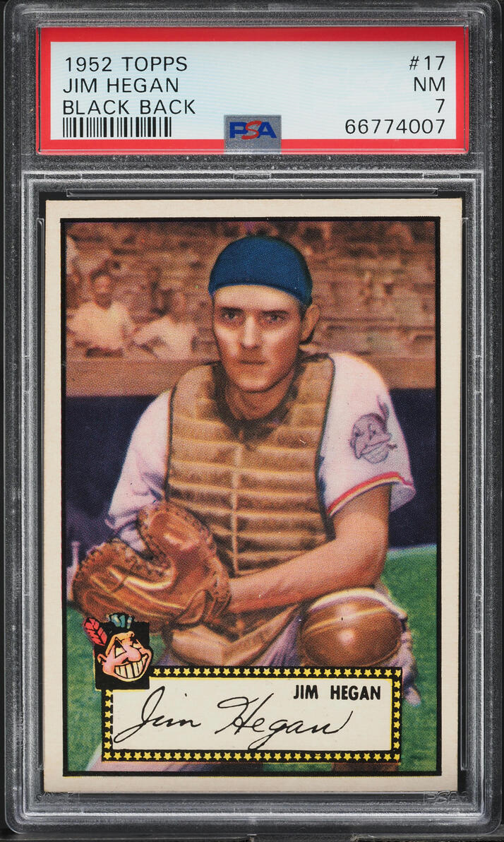 1952 Topps Jim Hegan BLACK BACK #17 PSA 7 NRMT on Fanatics Collect