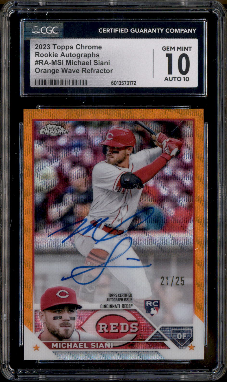 2023 Topps Chrome Rookie Autograph Orange Wave Michael Siani RC Auto ...