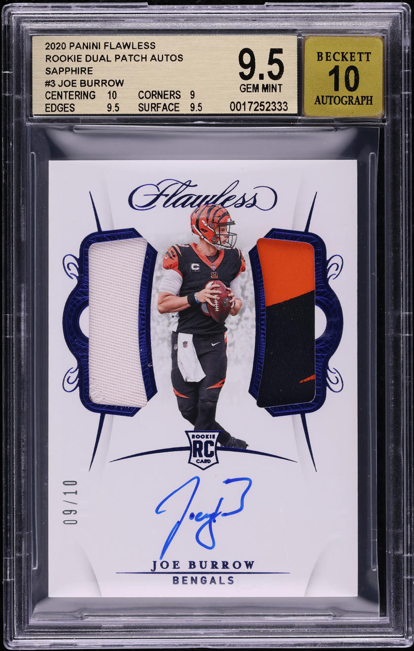 2020 Panini Flawless Dual Sapphire Joe Burrow RC PATCH AUTO JSY # 9/10 BGS 9.5 on Fanatics Collect