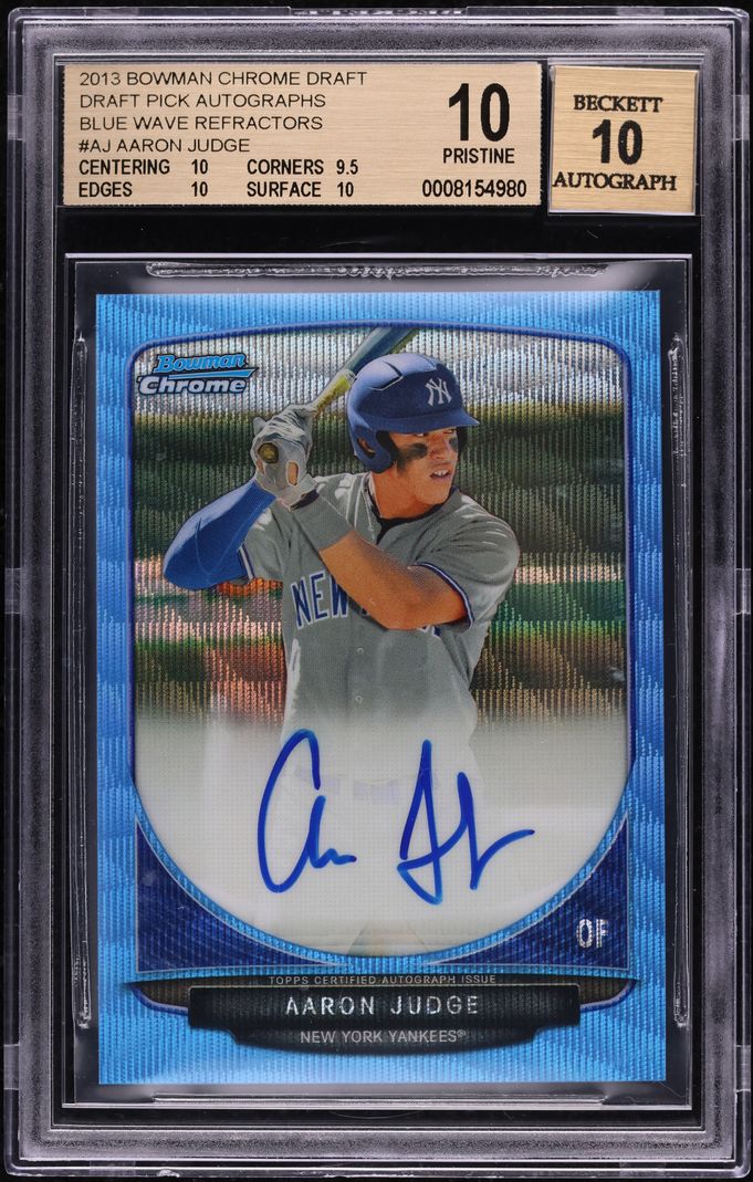 2013 Bowman Chrome Draft Blue Wave Refractor Aaron Judge ROOKIE AUTO ...