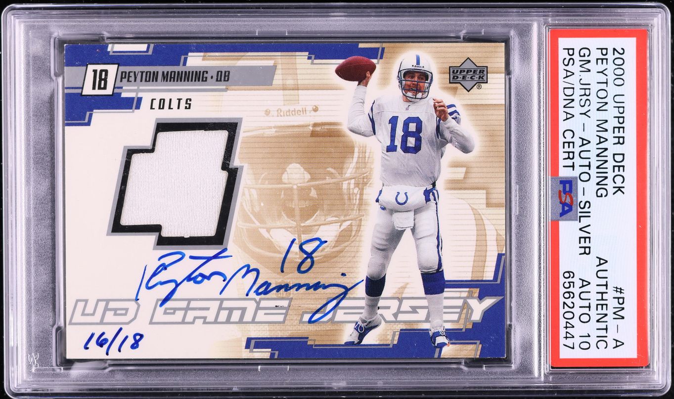 2000 Upper Deck Game Silver Peyton Manning PATCH AUTO DNA 10 /18 #PM-A PSA AUTH on Fanatics Collect