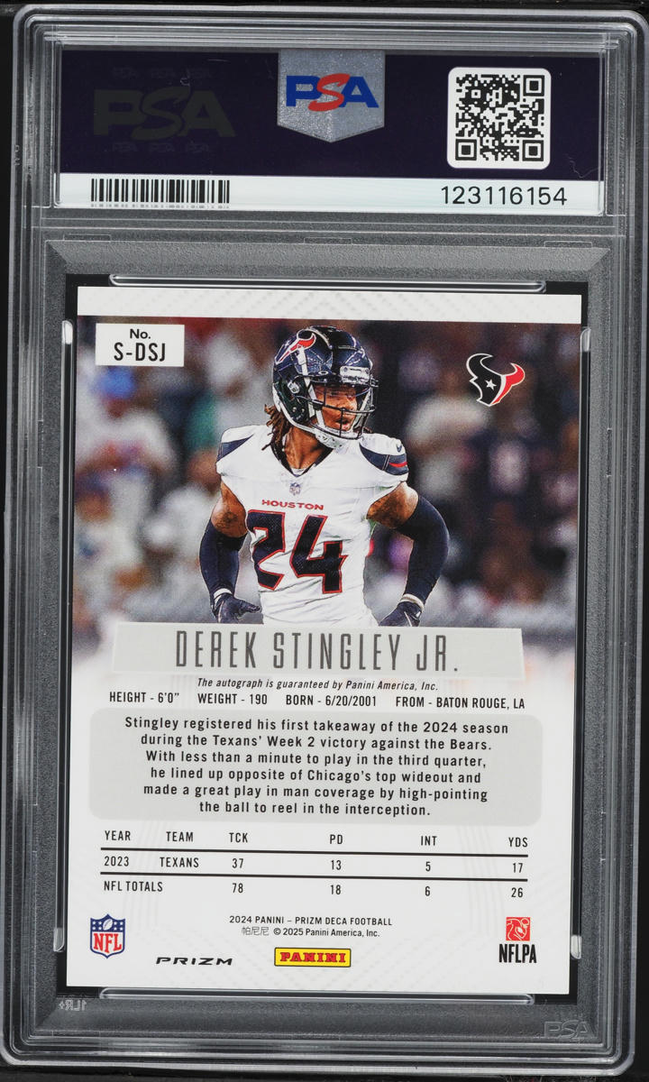 2024 Panini Prizm Deca Silver Derek Stingley Jr. AUTO #S-DSJ PSA 9 MINT ...
