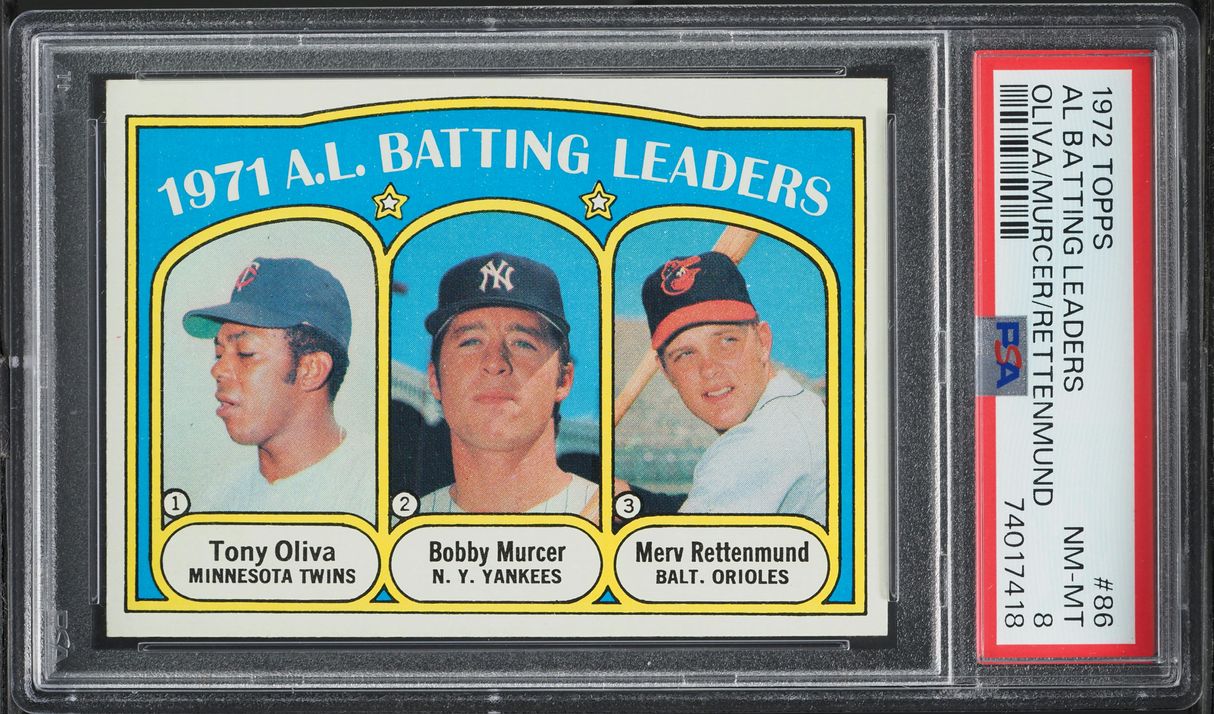 1972 Topps Tony Oliva Bobby Murcer Rettenmund AL BATTING LDRS #86 PSA 8 ...