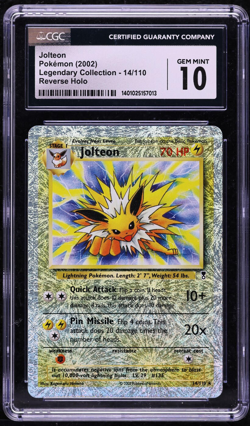 2002 Pokemon Legendary Collection Reverse Holo Jolteon #14 CGC 10 GEM ...