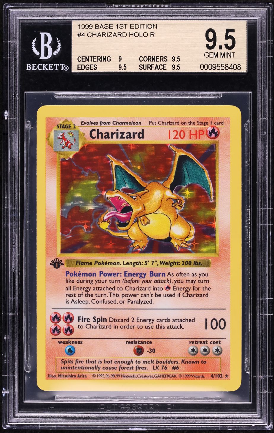 1999 Pokemon Base Set Shadowless 1st Edition Holo Charizard #4 BGS 9.5 ...